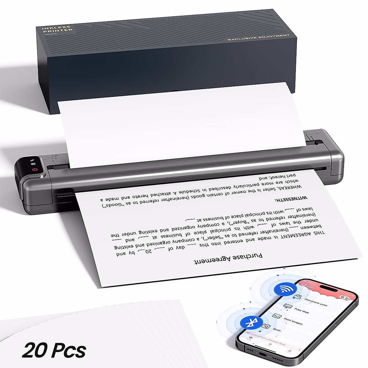 Phomemo Upgraded Q302 Portable Printer, Ultra-High 300dpi Inkless Printer Silent Printing, Wireless Bluetooth Thermal Printer Compatible with Phone & PC, Compact Printers for Business Travel