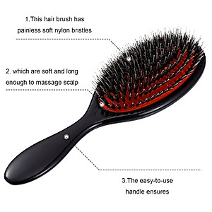 Geiserailie Hair Brushes, 2 Pieces Boar Bristle Hair Brushes with Nylon Quill, Natural Bristles Hair Extensions for Women, Men and Kids, Promotes Smooth and Healthy Hair Growth