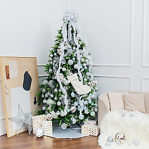 XmasExp 80mm/3inch Glitter Snowflake Ornaments Set Mini Christmas Tree Hanging Plastic Decoration for Xmas Party Wedding Anniversary Window Door Home Accessories (30pcs,Silver)