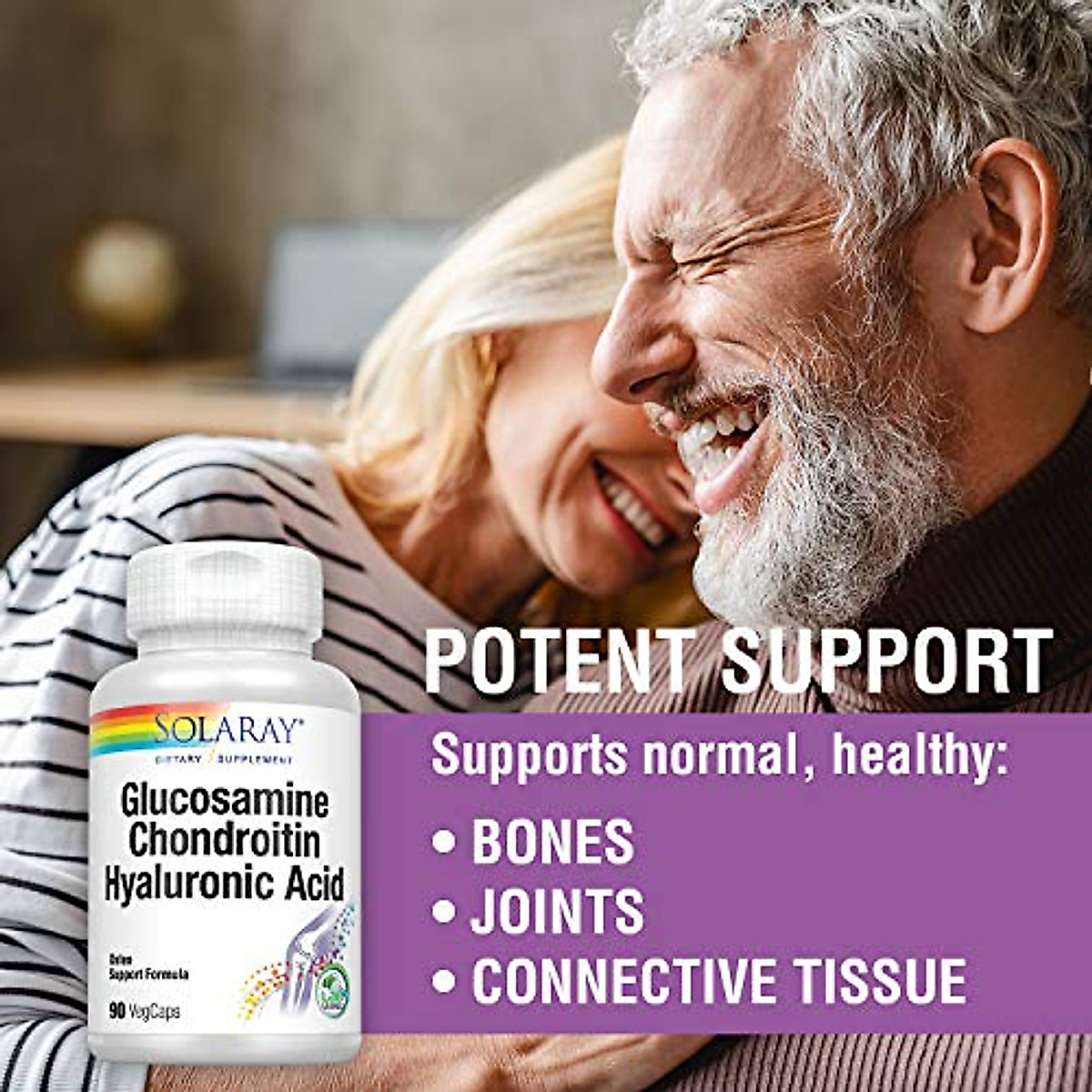 SOLARAY Glucosamine Chondroitin Hyaluronic Acid | Healthy Joint Comfort & Mobility with Vitamin C | 30 Serv, 90 VegCaps