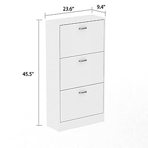 Hitow Shoe Storage Cabinet, Narrow Shoe Cabinet with 3 Flip Drawers & Adjustable Shelf, Space Saving Entryway Freestanding Shoe Rack, White (23.6" W x 9.4" D x 45.5" H)