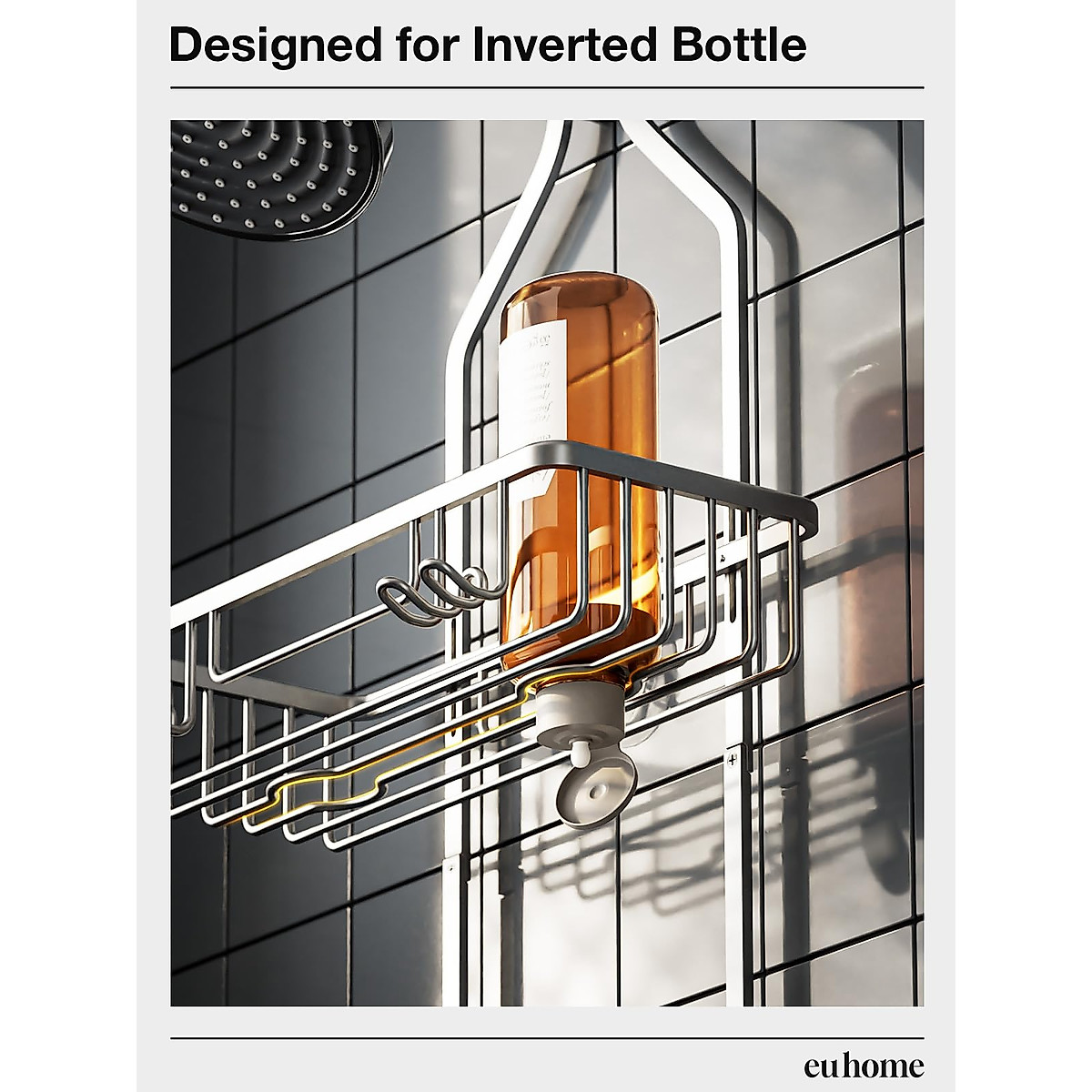 Adjustable Shower Caddy Hanging, EUHOME Never Rust Shower Organizer, Aluminum 3-Tier Large Capacity Shower Caddy Over Showerhead with Hooks, Soap/Razor Holder