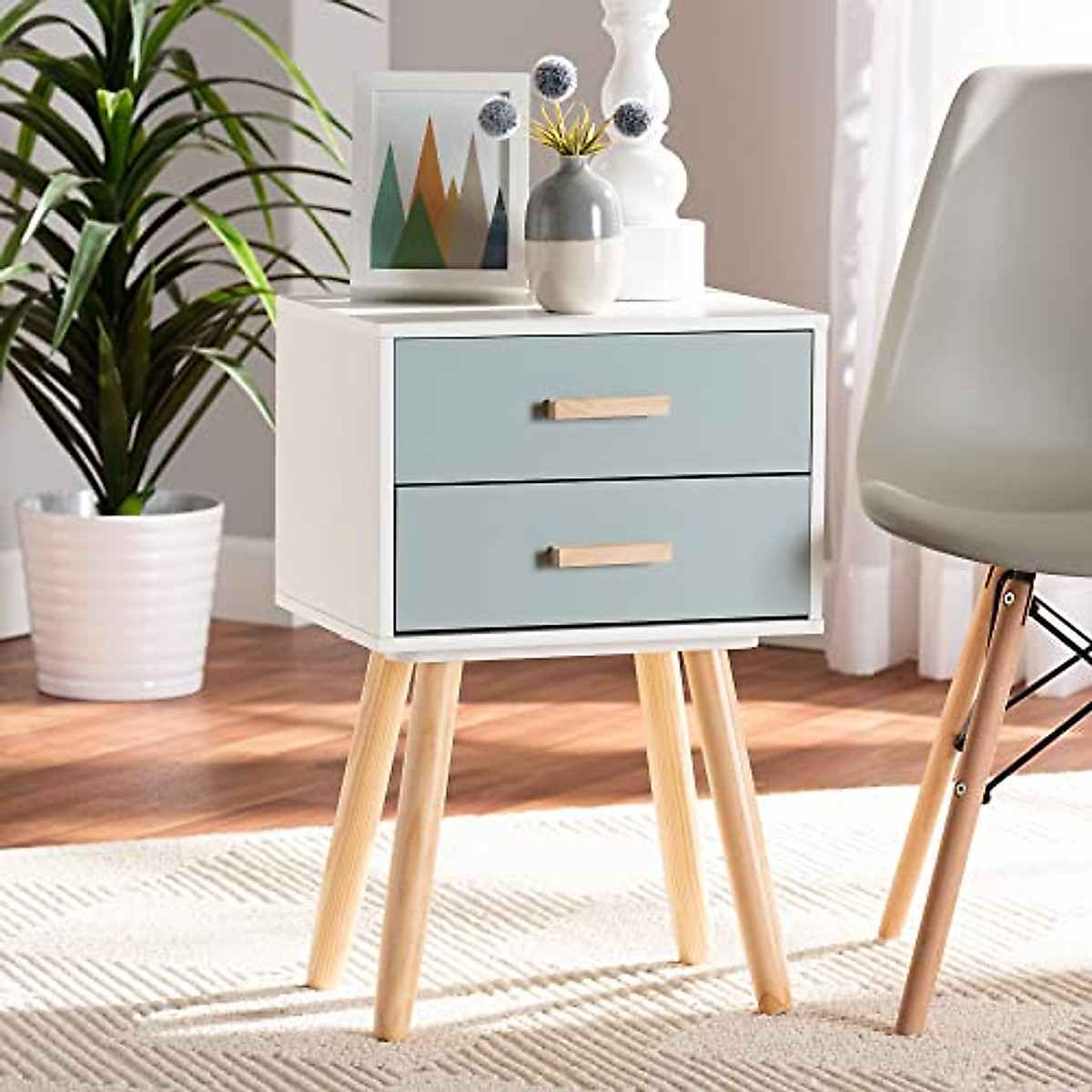 Baxton Studio Giles Nightstands, Oak Brown/Multi-Colored