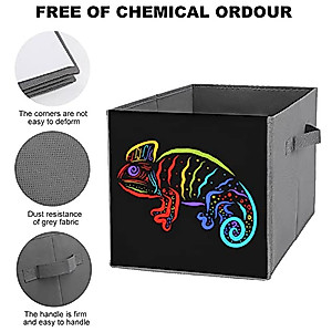 Glow Colored Chameleon Canvas Collapsible Storage Bins Cube Organizer Baskets with Handles for Home Office Car
