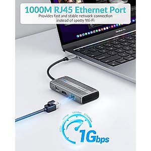 PHIXERO USB C Hub Multiport Adapter, 4K 60Hz USB C Docking Station, 6-in-1 USB C Adapter with 1Gbps Ethernet, 100W PD, USB-C and 2 USB-A 5Gbps Data Port, for MacBook Pro/Air, USB C Laptop (Gray)