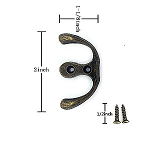 Richohome Retro Double Prong Robe Hook,Hat and Jewelry Hook- Pack of 10