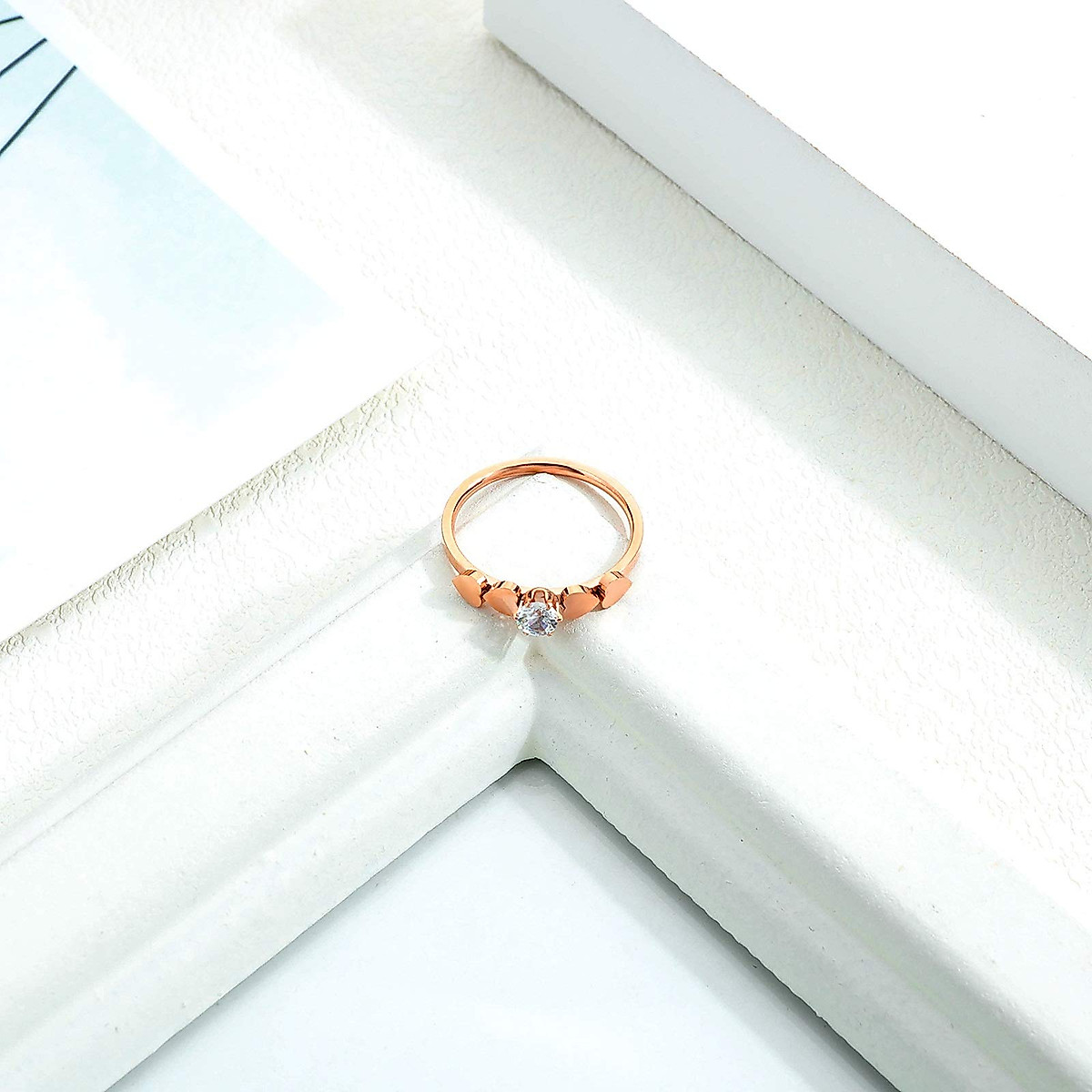 MoAndy Rose Gold Rings for Women Stainless Steel Rings Crystal Rings Finger Rings for Women Love Heart Size 6