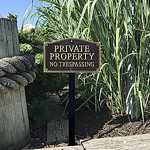 SmartSign “Private Property, No Trespassing” GardenBoss Statement Plaque | 5.75" x 9.5" Aluminum Plaque with 18" Black Lawn Stake