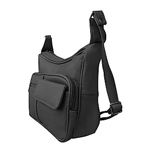 Roma Leathers Gun Concealment Shoulder Purse with Organizer - Cowhide Leather, Adjustable Strap - Black
