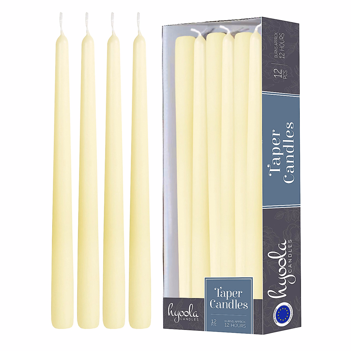 12 Pack Tall Taper Candles - 14 Inch Ivory Dripless, Unscented Dinner Candle - Paraffin Wax with Cotton Wicks - 12 Hour Burn Time