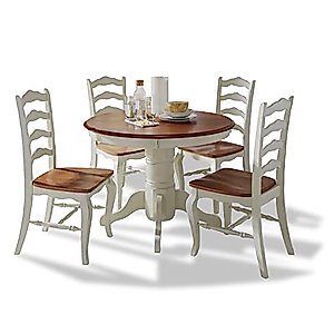 French Countryside Oak/White 42" Round Pedestal Dining Table with 4 Chairs by Home Styles