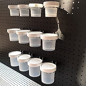 Peg Board Organizer Storage Jars with Steel Rings Peg Board Cups Bins Pegboard Accessories for Garage Storage, Organization, Craft Sewing -Set of 12(Half-Clear White)