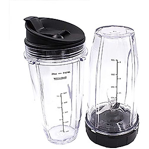 Replacement Blender Cup with Lid (2 Pack) 24 Oz Cups For Ninja Auto iQ BL480 BL482 BL642 NN102 BL682 BL450 BN751 BN801 Foodi SS351 SS401 Ninja Blender Auto iQ Blade