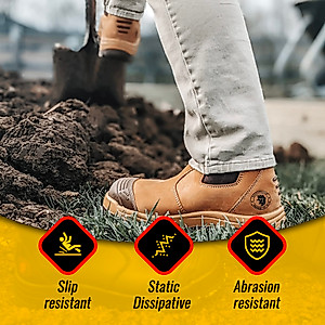 ROCKROOSTER Work Boots for Men, 6 inch Steel Toe, Slip On Safety Leather Chelsea Durable and Comfortable Work Shoes (AK222 US 10.5)