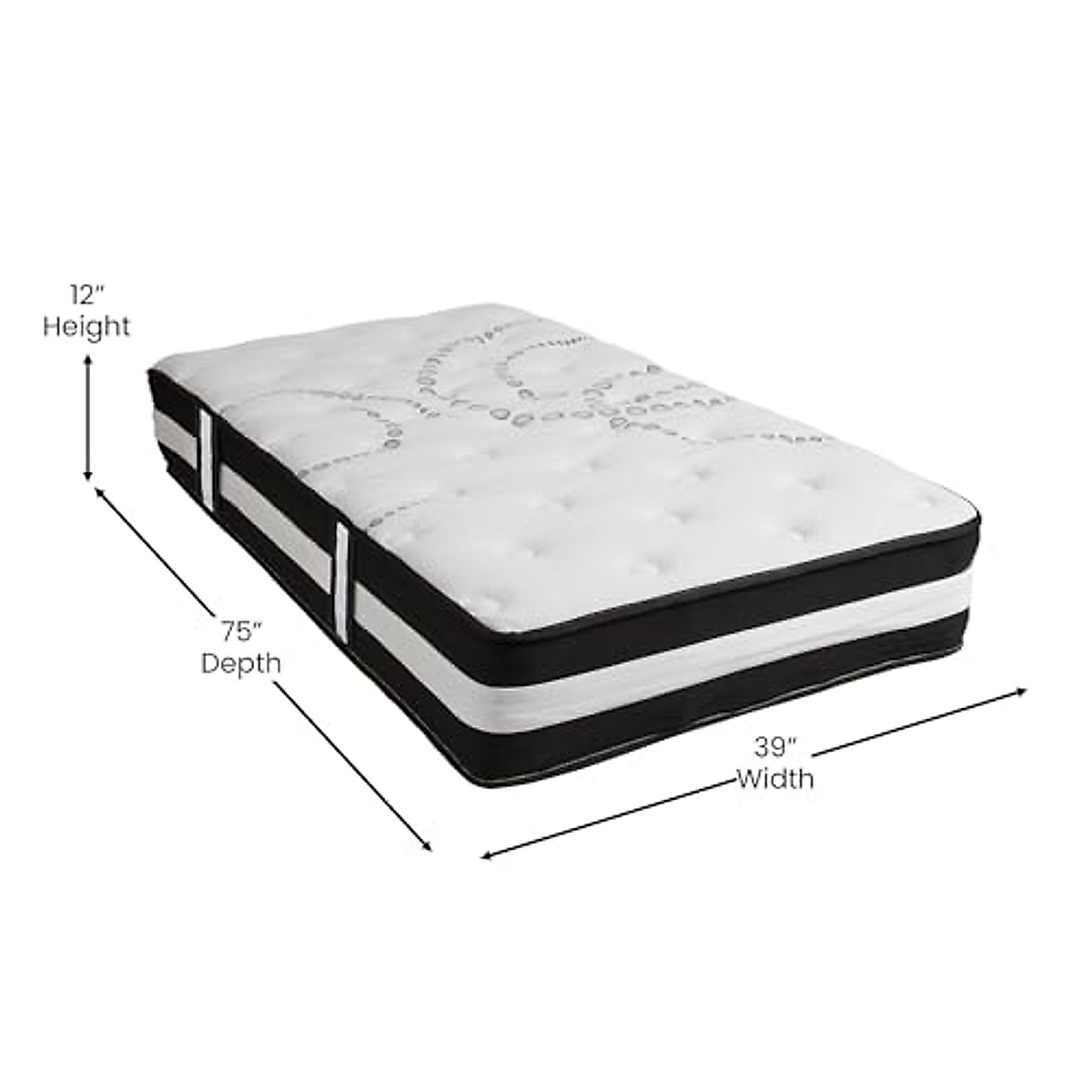 Flash Furniture Capri Comfortable Sleep 12" Hybrid Pocket Spring and Foam Mattress in a Box, Foam Pocket Spring Hybrid Mattress for Pressure Relief, Twin