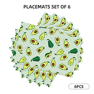 Green Cute Avocado Placemats Set of 6,Table Placemats Outdoor Indoor Placemats Rectangle,Washable Place Mats for Dining Kitchen Table Decor,Picnic Placemat Table Mat Kitchen Decor 12 X 18 in
