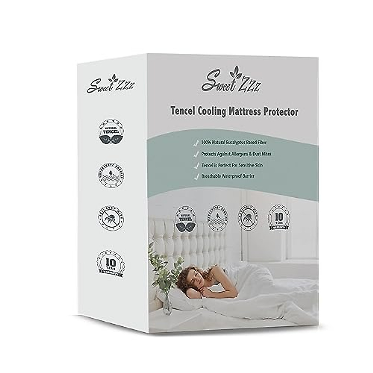 Sweet Zzz 100% Waterproof Natural Tencel Mattress Protector Durable 15” Deep Pockets Machine Washable Hotel Bedding Cal-King (72"x84"x15")