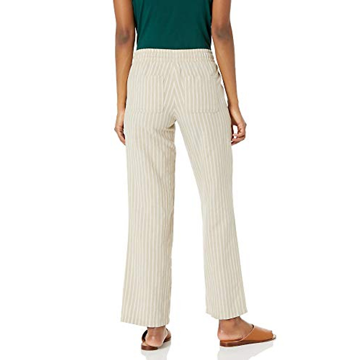 Amazon Essentials Women's Linen Blend Drawstring Wide Leg Pant (Available in Plus Size), Ecru Stripe, Small