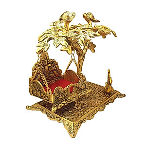 Laddu Gopal Tree Jhula | Palna for Lord Krishna | Krishna Swing Tree II Pooja Room Decor | Gifting showpiece Decorative Showpiece - 20 cm (Aluminum, Gold)