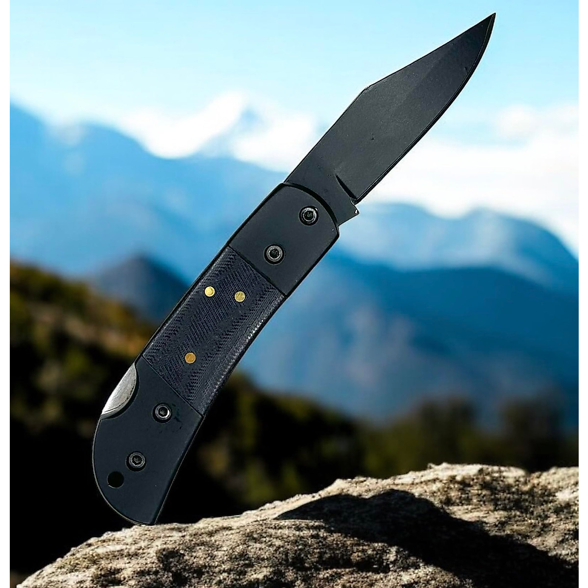 DEW Utility Gear Lockback Pocket Knife - Black Coated Blade, Black G10 Handle, Folding Knife with Secure Lock, EDC Tool for Backpacking, Camping, and Everyday Carry