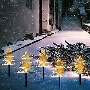 ooLALoo Solar Led Pathway Lights Christmas Tree Path Light for Christmas Holiday Decoration Waterproof Garden Light Yard Decoration Warm White (Trees)