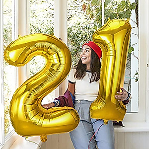 JOYYPOP 40 Inch Gold Number Balloons Foil Large Helium Number 2 Balloon for Birthday Anniversary Graduation Party Decorations