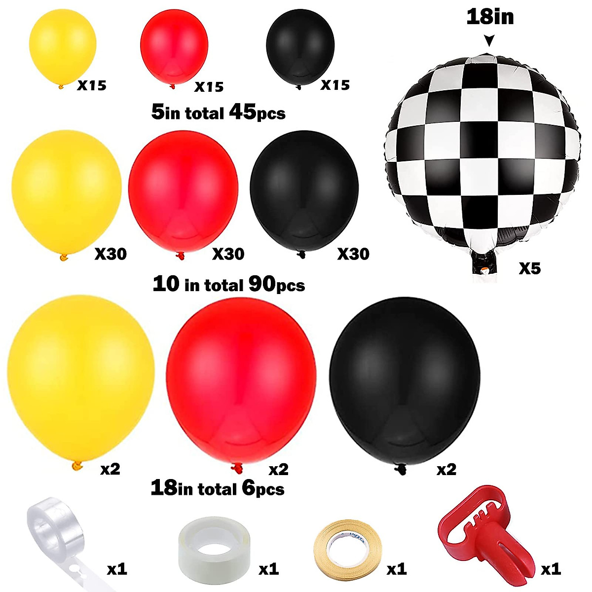 150PCS Race Car Balloons Arch Garland Kit Racing Car Birthday Party Checkered Foil Balloons for Birthday Decorations （No Backdrop）