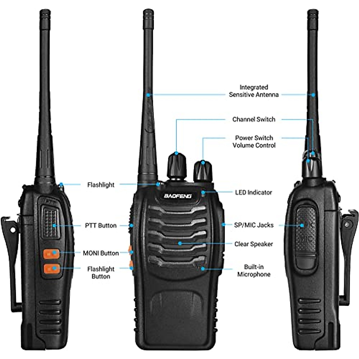 BaoFeng Walkie Talkies BF-888S Two Way Radio Long Range Rechargeable,Portable 2 Way Radio,Handsfree Walkie Talkie for Adultswith Flashlight Li-ion Battery and Charger（2 Pack）