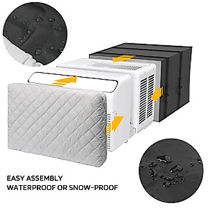 BEWAVE 2 Pack Indoor Outdoor Window Air Conditioner Cover Adjustable Window AC Unit Cover with Drawstring Double Insulation 25"x17"x3.5" for Inside Dust-Proof Waterproof 25.5”x20.5”x18” for Outside