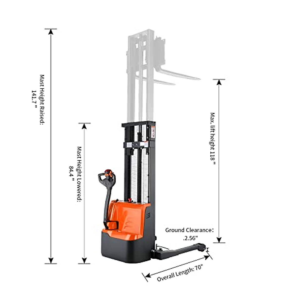 Tory Carrier Full Electric Walkie Pallet Stackers with Straddle Legs, 2640lbs Capacity Material Lifts with Adjusatble Forks, 118" Lifting Height