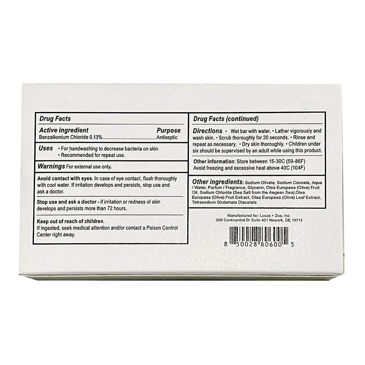 Lucas + Zoe Fresh Essence Antiseptic Bar Soap - 4 Ounce Moisturizing Body Soap Bar Made With Natural Ingredients Like Mediterranean Olive Oil, Coconut Oil, & Aegean Sea Salt - Made In Greece