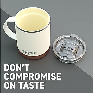 asobu Ultimate Stainless Steel Ceramic Inner Coating Coffee Mug with Double Walled Copper Lining Insulation,12 Ounces (White)