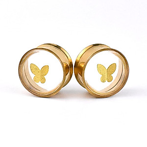 Jboyanpei 6Pcs/3pair Cute Butterfly Ear Gauges Plugs Stretching Kit Tunnels Stainless Steel Screw on Double Flared Expander Size 10mm