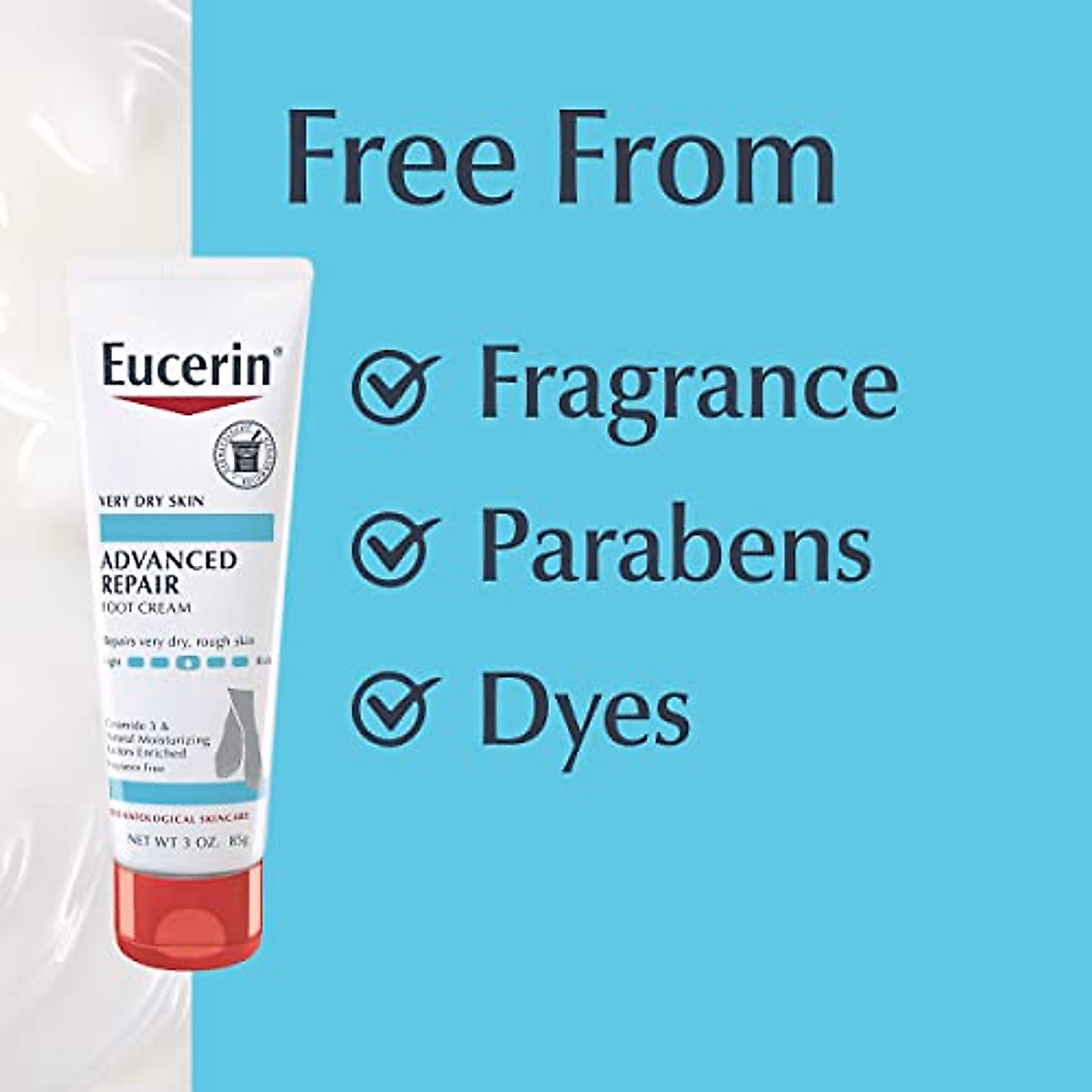 Eucerin Advanced Repair Foot Cream - Fragrance Free, Foot Lotion for Very Dry Skin - 3 oz. Tube (Pack of 3)