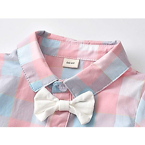 Baby Boys Gentleman Outfits Suits, Infant Short Sleeves Shirt+Bib Pants+Bow Tie Overalls Clothes Set,3-6M Multi