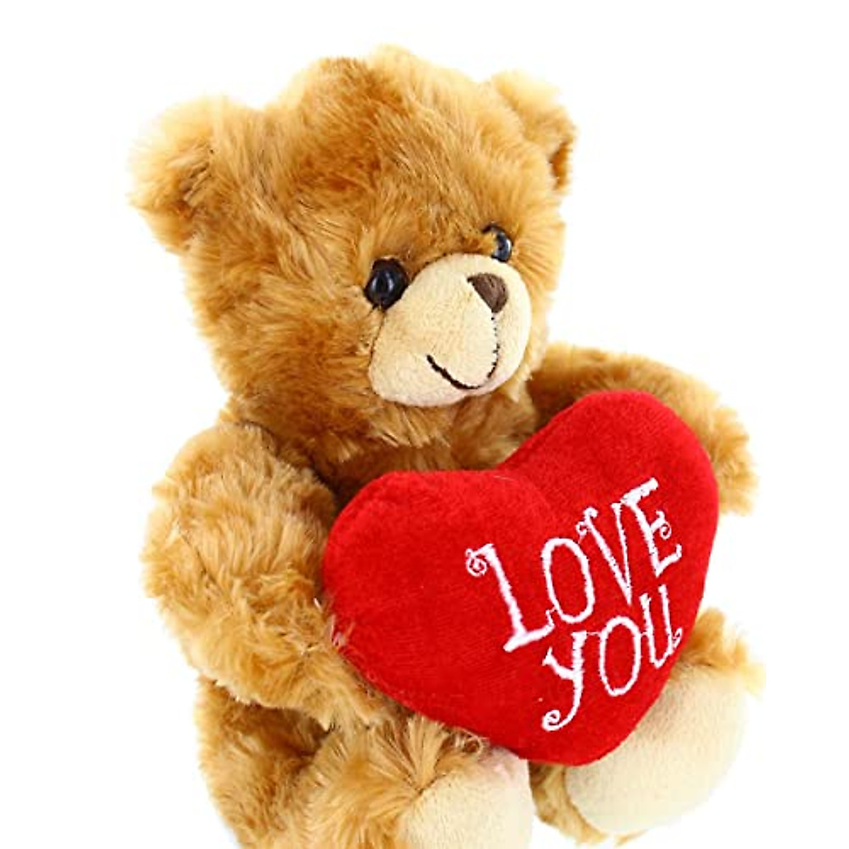 Plushland Stuffed Mocha Heart Bear – Love You- Plush Bear Toy for Kids & Adults - Embroidered Heart Pillow - Brown-6 inches
