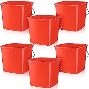 Zhehao 6 Pcs 3 Quart Cleaning Bucket Small Red Detergent Square Bucket Sanitizing Plastic Bucket with Handles Square Buckets Cleaning Bucket for Home, Offices, School, Commercial Use, Food Service