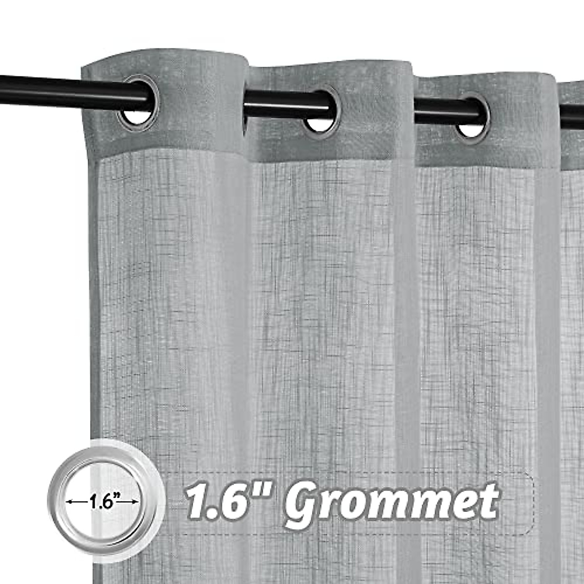 RYB HOME Linen Textured Sheer Curtains 84 inches Long Light & Airy Sheer Window Curtains Country Rustic Farmhouse Curtains for Living Room Bedroom, W 52 x L 84 inch, 2 Pcs, Grey