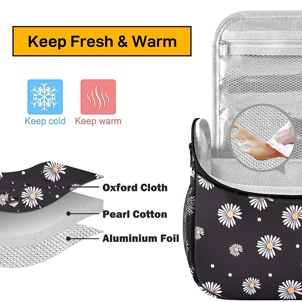 Buringer HOMESPON Insulated Lunch Bag for Women Reusable Lunch Box Cute Cooler Tote with Adjustable Shoulder Strap for Work Picnic or Travel