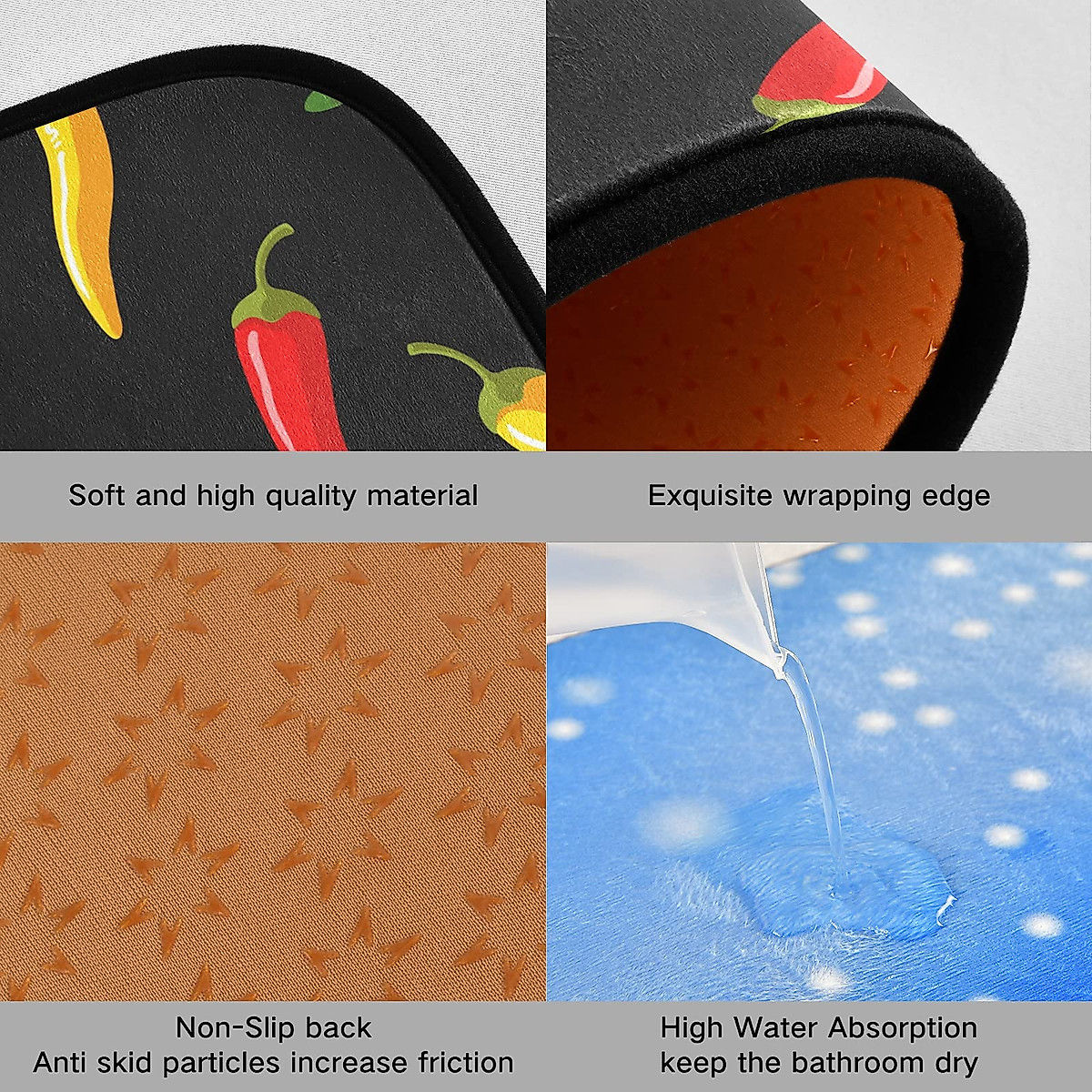 Kitchen Rugs Mats 2 Pieces, Colorful Chili Pepper Cushioned Kitchen Mat Anti-Fatigue Comfort Floor Mat Non Slip Kitchen Rug Standing Mats for Kitchen, Sink, Bath, Laundry (20x47 Inch+20x28 Inch)