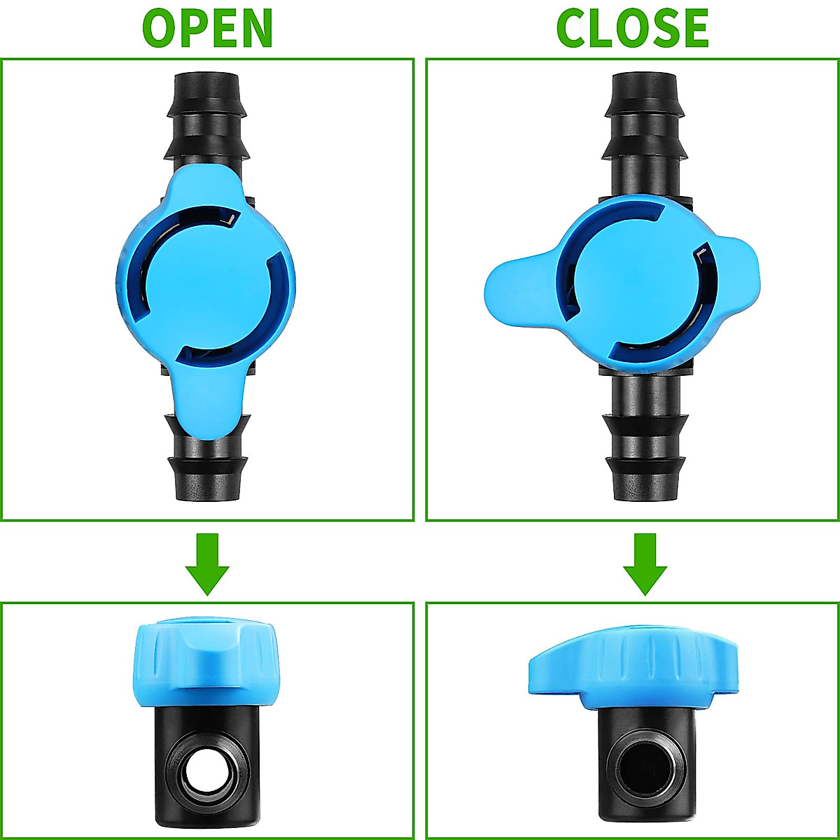 Arfun 6 Pack Drip Irrigation 1/2 inch Barbed Valve, Drip Line Parts 1/2" Shut Off Valve Fits for 1/2 Inch Drip Irrigation Tubing (.570-.620" ID) for Drip or Sprinkler Systems