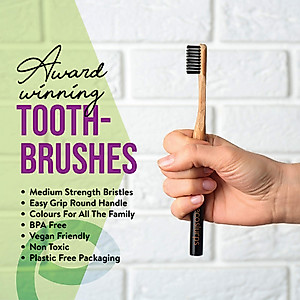 EcoSlurps 12 Bamboo Toothbrushes Multipack - One Years Supply of Bamboo Toothbrush - Bulk Biodegradable toothbrushes (12 Adult Medium, Multi-Colored)