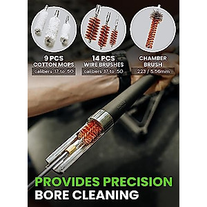 Universal Gun Cleaning Kit for All Guns 63pcs - Portable Gun Cleaning Kits for Handguns and Rifles, Shotgun, Airsoft - Incl. Stainless Steel Rods, Brass Jags, Gun Cleaning Patches, Cleaning Swabs