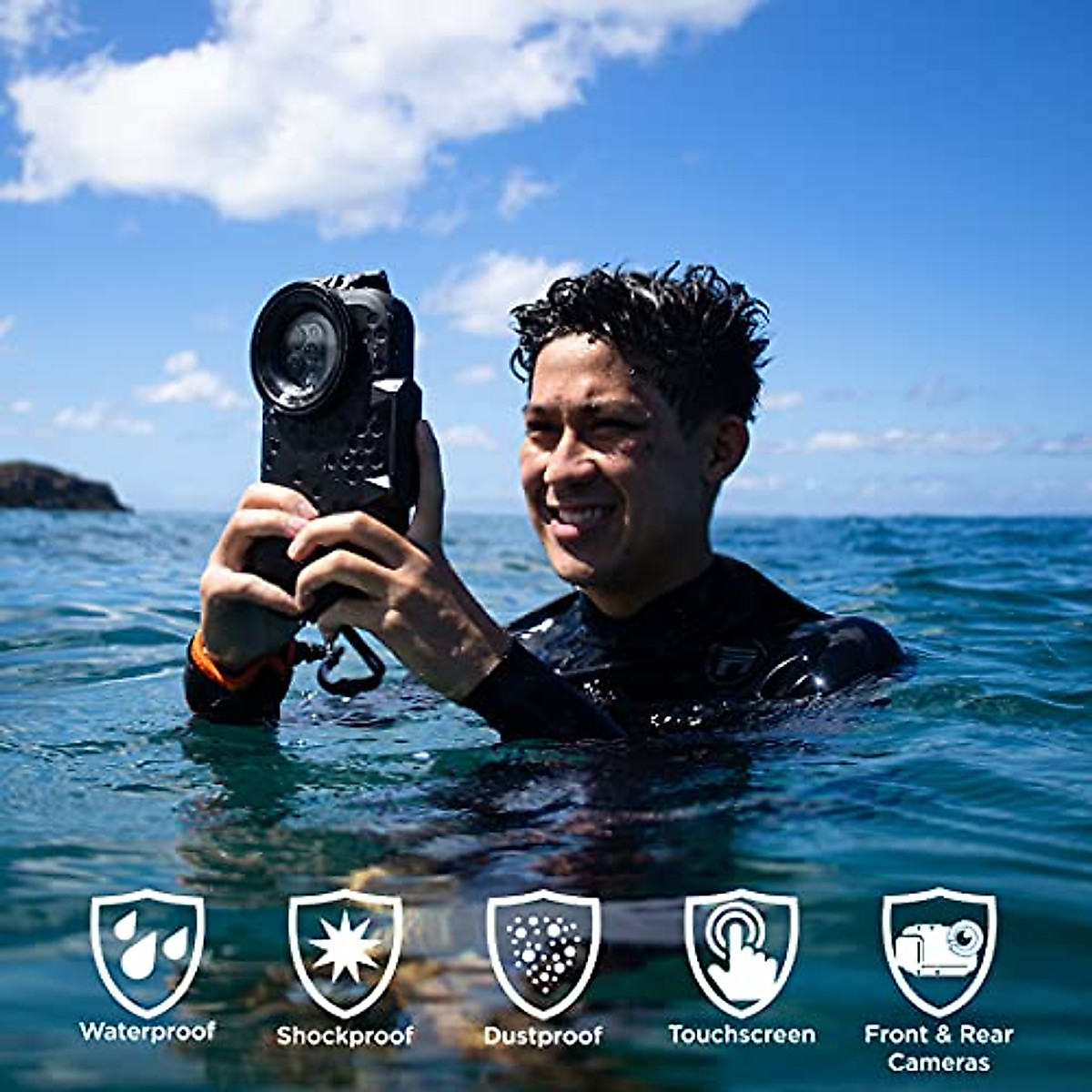 AquaTech AxisGO iPhone 12 Waterproof Phone Housing for Underwater Action Photography Snorkeling Surfing Travel Case - Deep Black