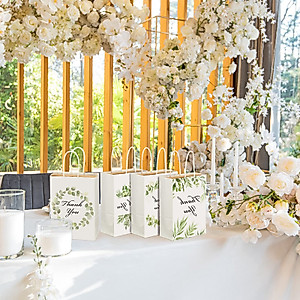 24 Pcs Eucalyptus Thank You Bags Kraft Thank You Gift Bags with Handles Wedding Favor Bags Bridal Baby Shower Bag Thank You Paper Bags for Birthday Party Boutique Business Shopping, 5.9 x 3.1 x 8.3''