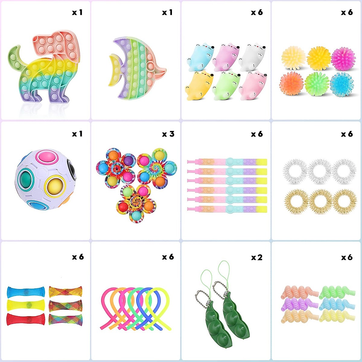 (50Pcs) Fidget Toys for Kids, Fidget PopIts Pack Popper Toy Set for Girls Boys, Treasure Chest Classroom Prizes Party Favors for Kids 4-8, Silicone Stress-Relief Sensory Toy Box for Kids and Adults