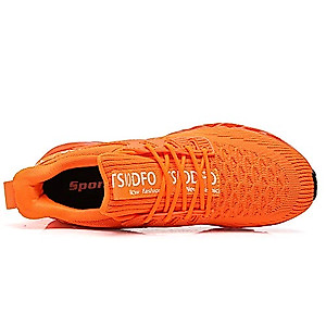 TSIODFO Slip on Sneakers for Women Sport Running Orange Shoes Athletic Train Tennis Walking Shoes Ladies Gym Workout Jogging Fashion Sneaker Size 8
