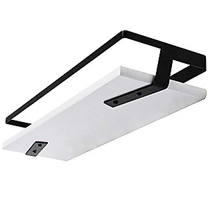 Y&ME YM Floating Shelf Set of 2, Decorative Wood Wall Storage Shelves, White Wall Mounted Shelves with Black Metal Frame Perfect for Kitchen, Bathroom Shelves, Wall Decor