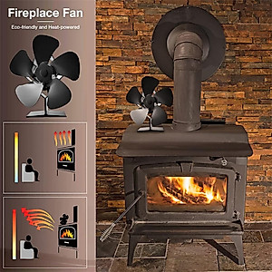 UXZDX CUJUX Black Fireplace Fan 5 Blade Heat Powered Stove Fan Log Wood Burner Quiet Fan Home Efficient (Color : Black, Size : 16085165mm)