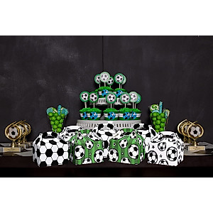 Erweicet Soccer Party Treat Boxes 24 PCS Football Gift Boxes Cardboard Candy Cookies Box with Handles Goodie Bags for Kids Sports Theme Birthday Party Decoration Soccer Party Supplies